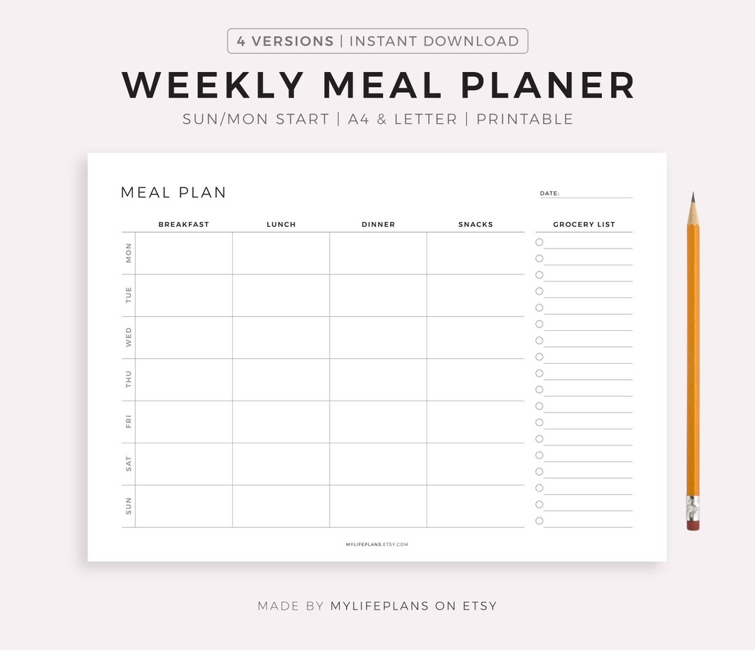 Printable Weekly Meal Planner Landscape, 7 Day Menu Planner, Meal Prep ...