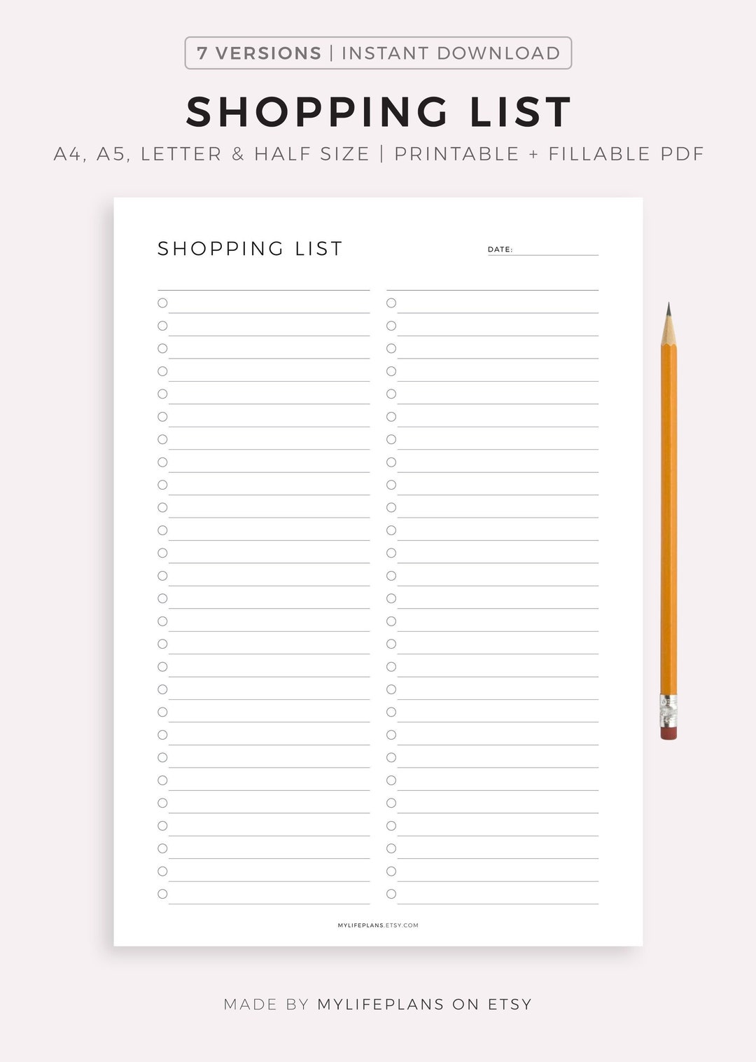 Printable Shopping List Template, to Buy List, Item Checklist, Shopping ...