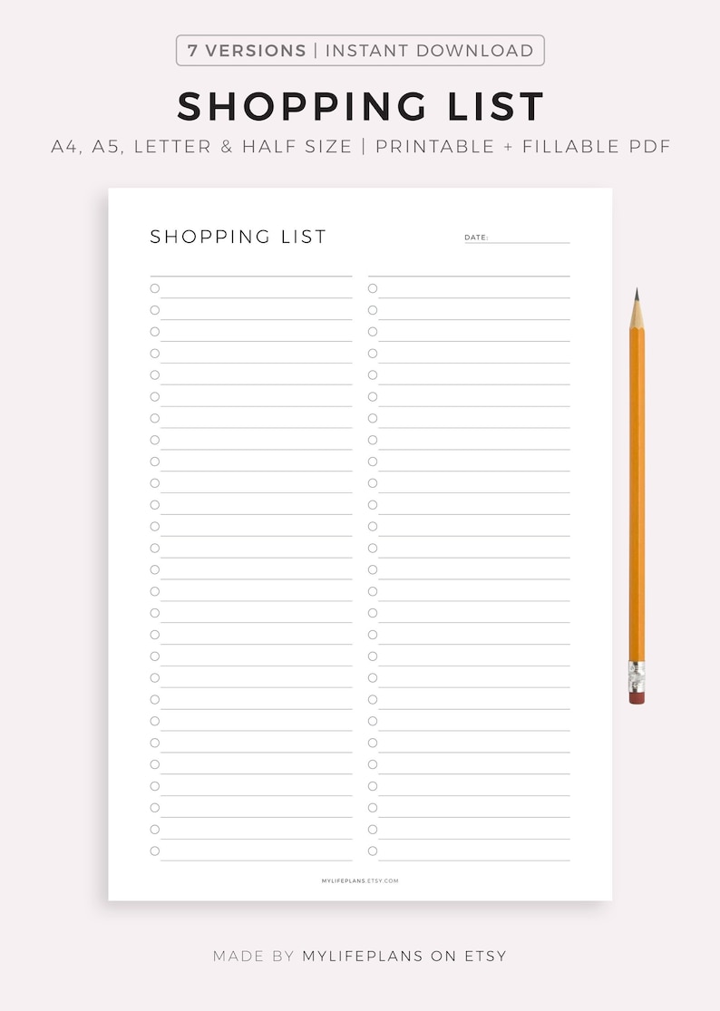 Buy Printable Shopping List Template to Buy List Item Checklist Online ...