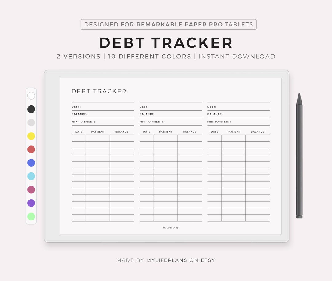 Debt Tracker for Remarkable Paper Pro, Landscape, Instant Download - Etsy