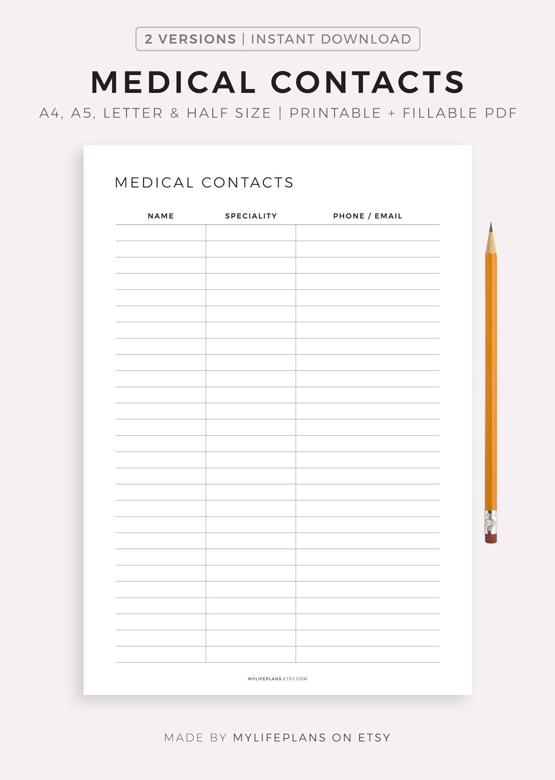 Medical Contacts List Printable, Healthcare Contacts, Doctor Contacts ...