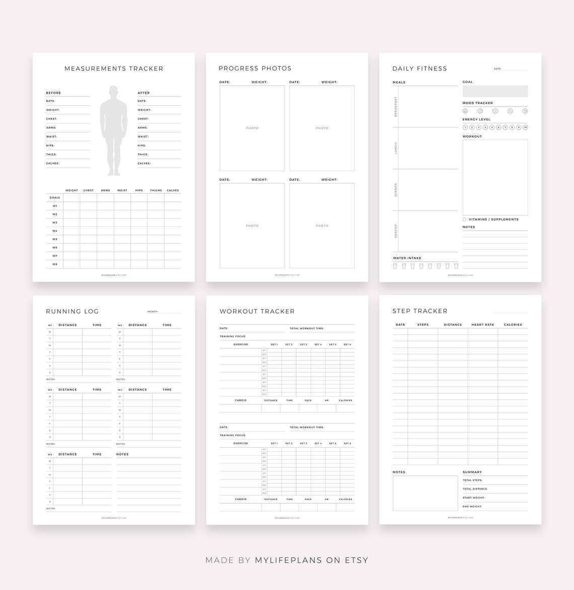 Fitness, Diet & Health Planner Inserts Bundle, A4/a5/letter/half Letter ...