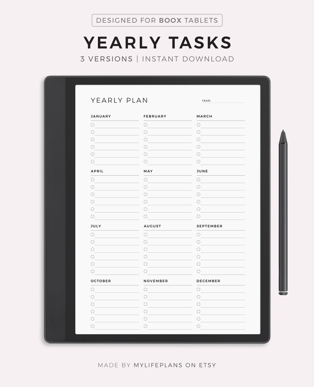 Yearly Tasks Planner for Boox Note Series / Tab Series / Go 10.3 ...