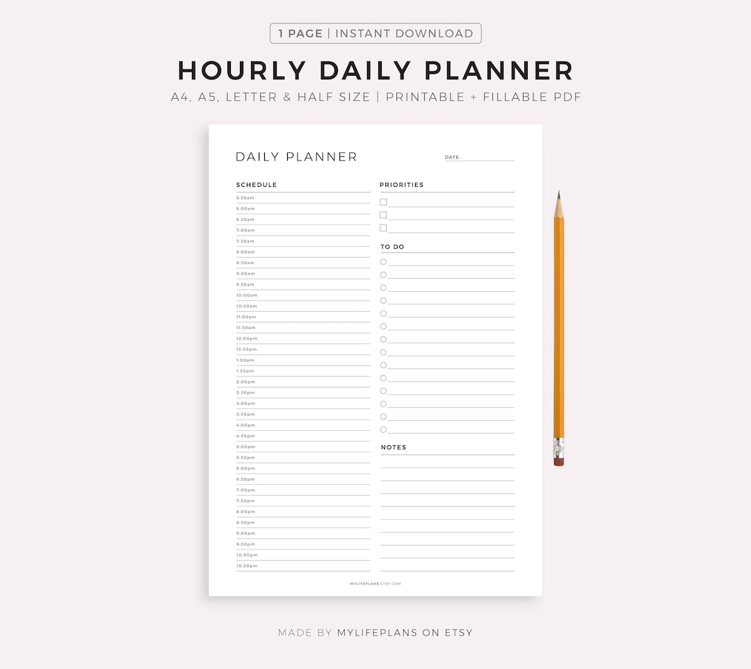 Hourly Daily Planner Printable, Daily to Do List, Undated Planner ...