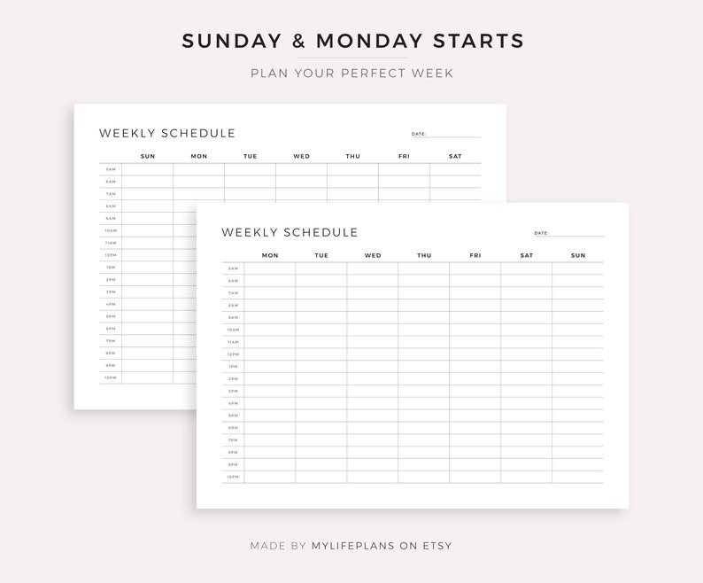 Hourly Weekly Schedule Landscape, Printable Weekly Planner, Week at a ...