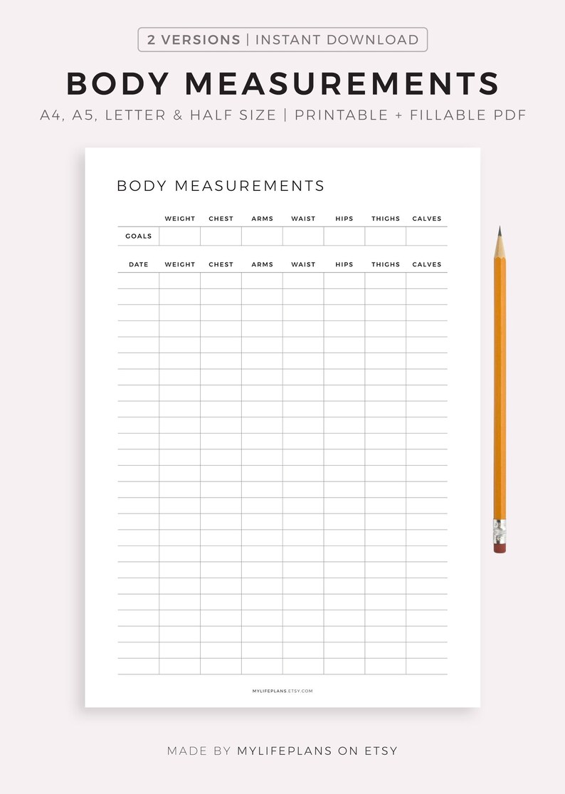 Body Measurements Tracker Printable Fitness Progress Sheet - Etsy