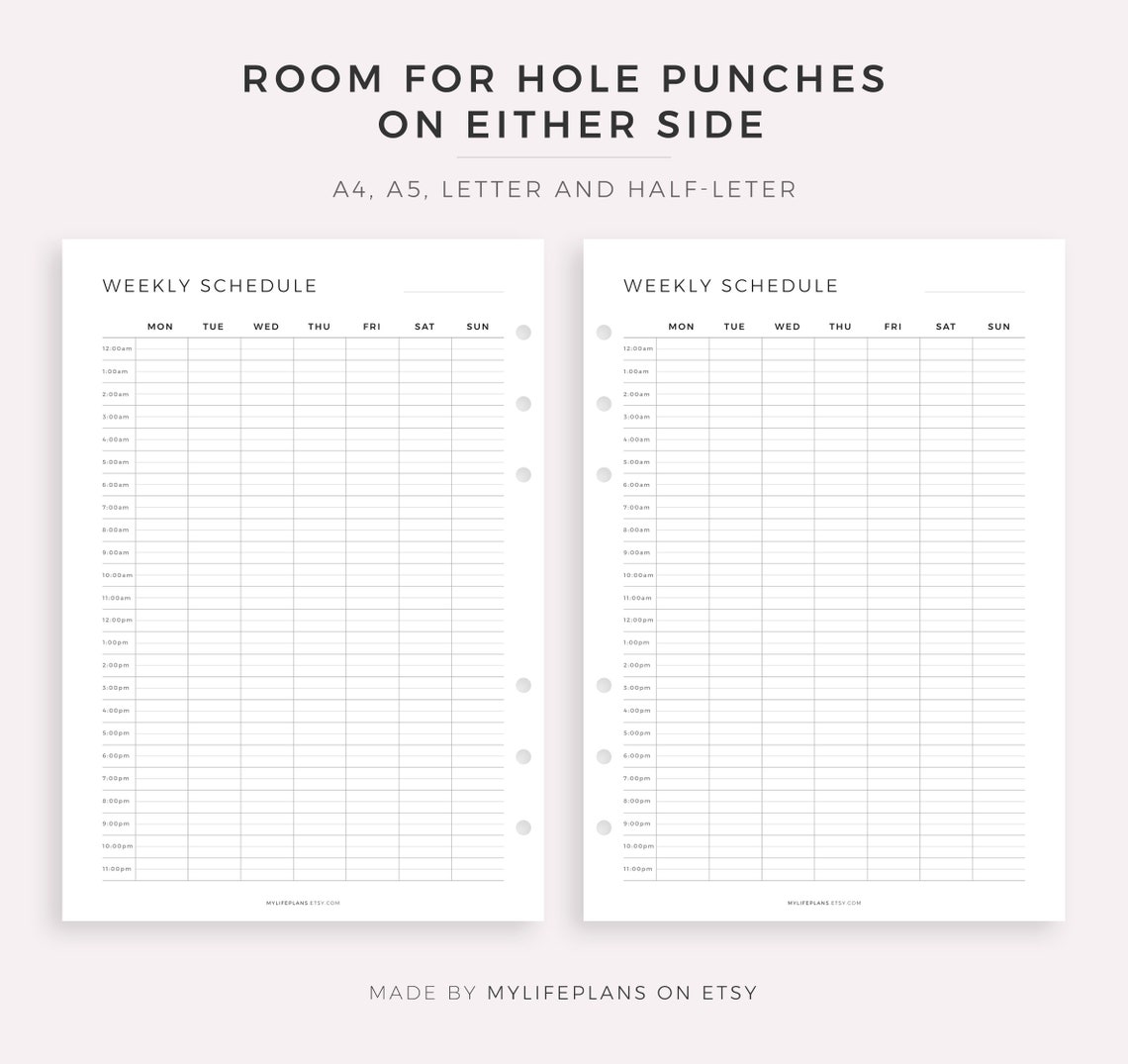 24 Hour Weekly Schedule, Week at a Glance, Weekly Agenda, Weekly ...