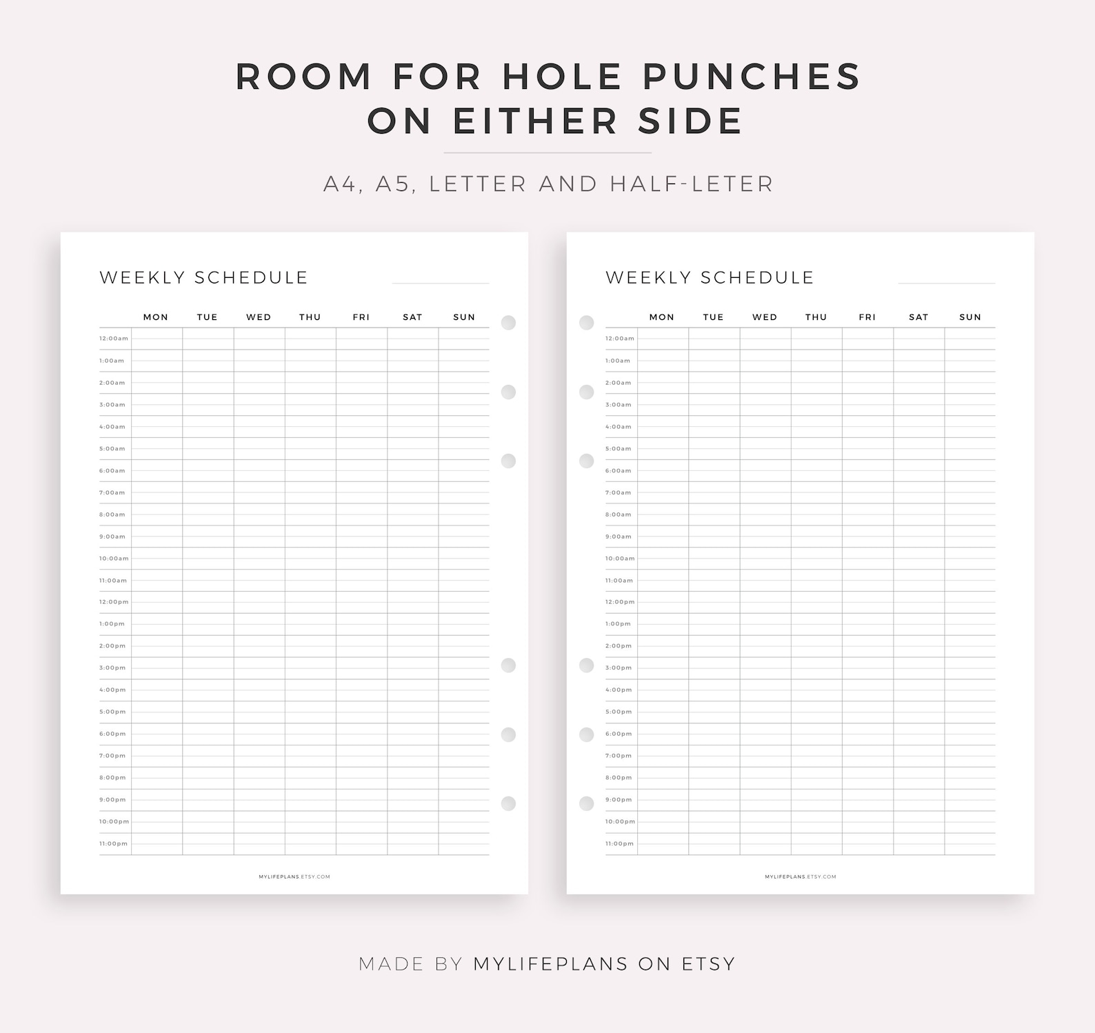 24 Hour Weekly Schedule Week at a Glance Weekly Agenda - Etsy