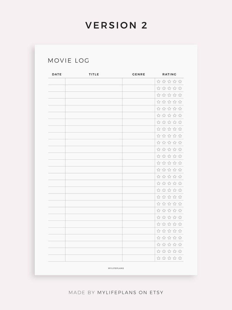 Movie Log Template for Supernote A5X2/A5X/A5/A6X2/A6X/A6, Instant ...