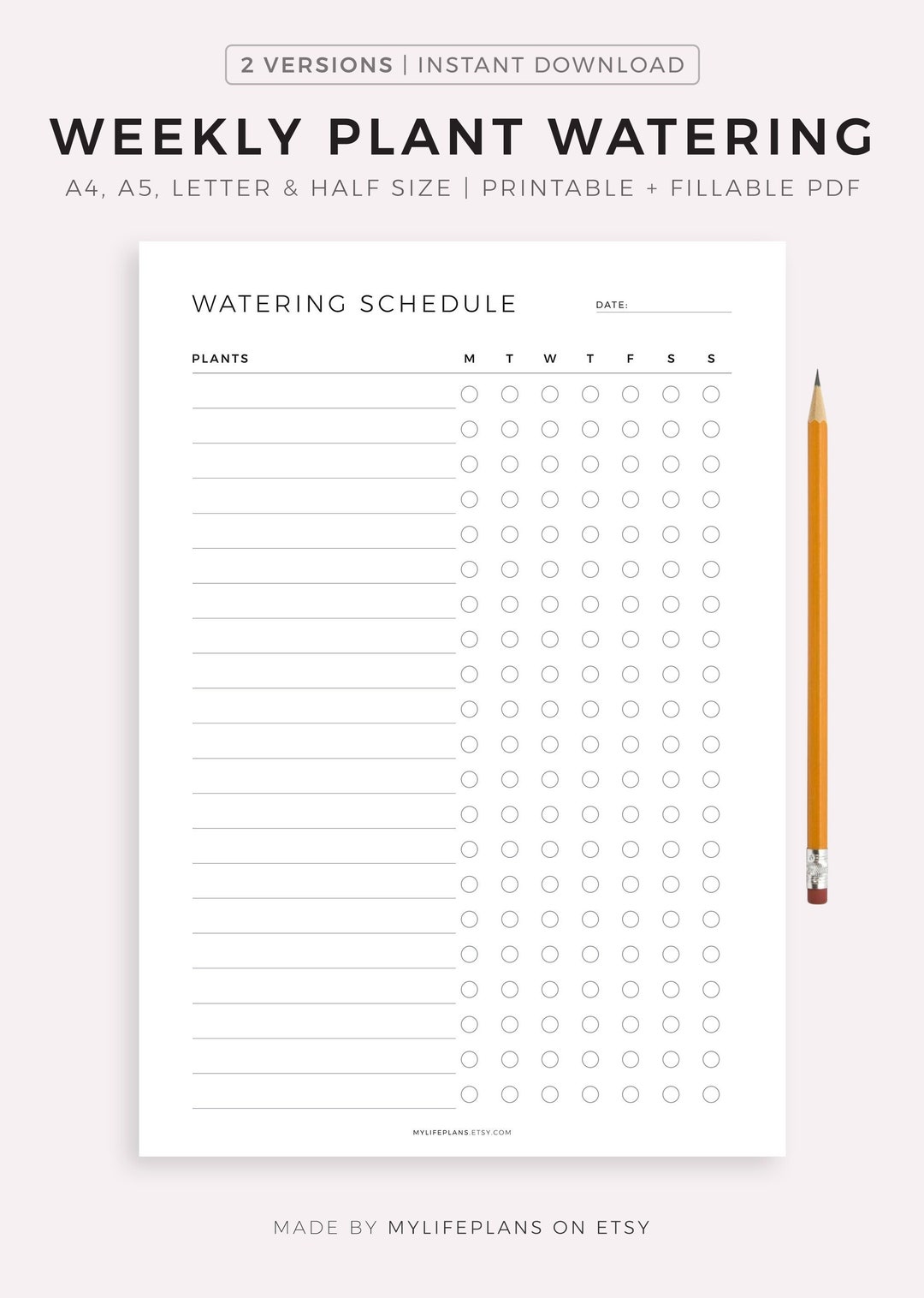 Weekly Plant Watering Tracker, Plant Watering Schedule Log, Plant Care ...