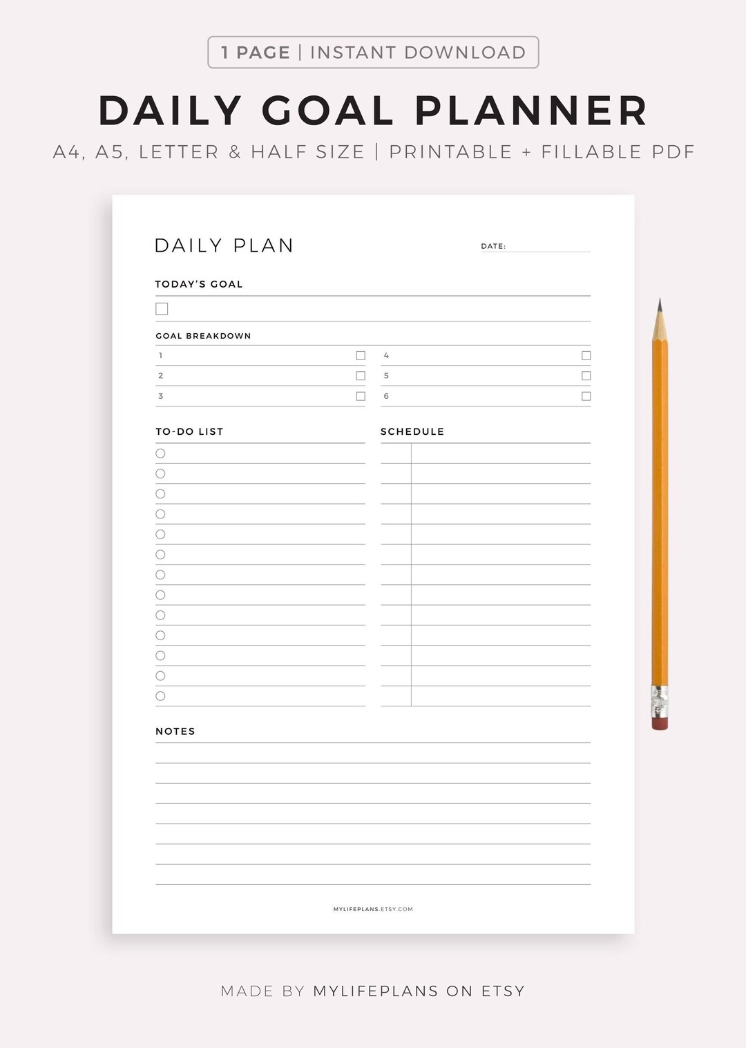 Daily Goal Planner, Daily to Do List Printable, Daily Planner Inserts ...