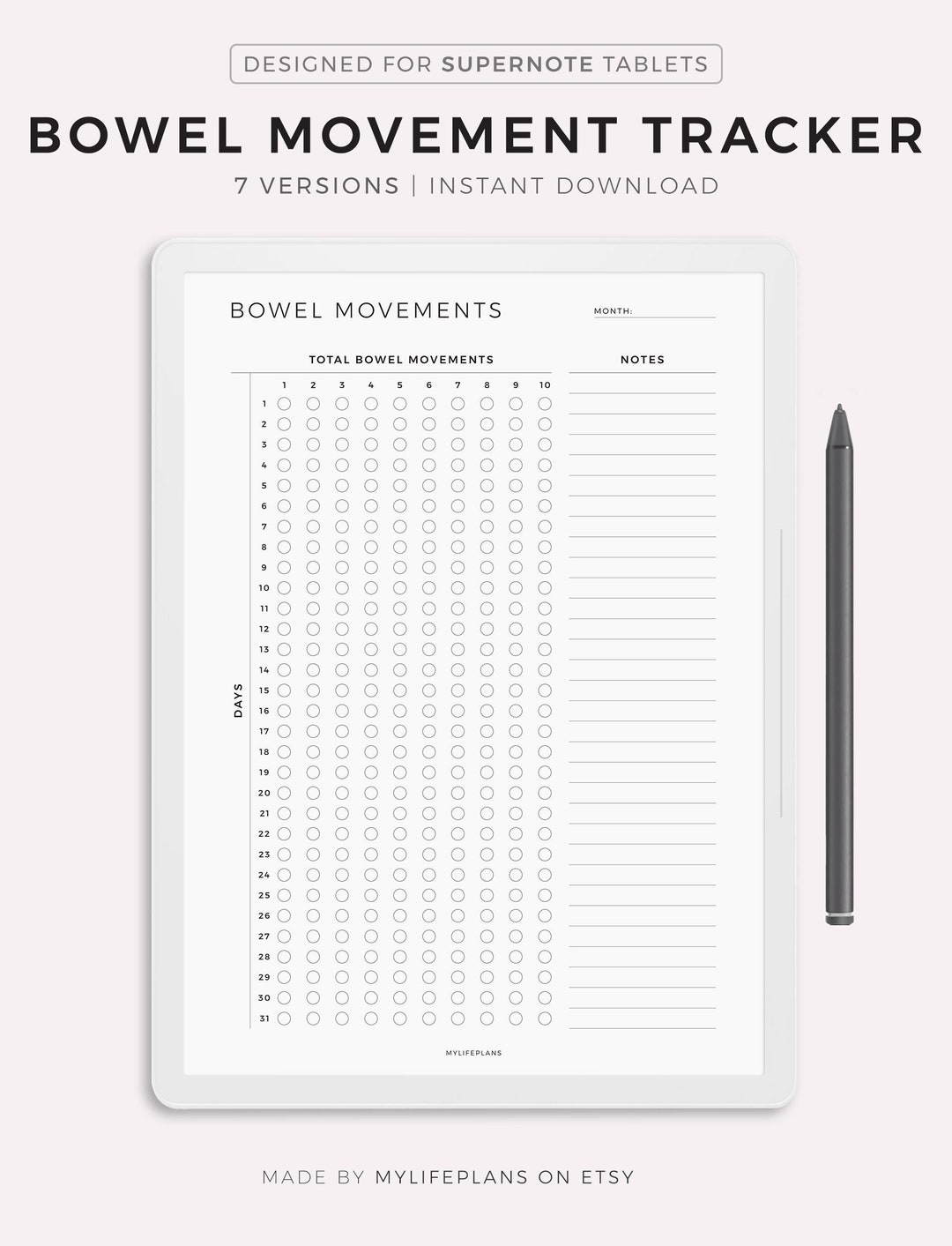 Bowel Movement Tracker for Supernote A5X2/A5X/A5/A6X2/A6X/A6, Instant ...