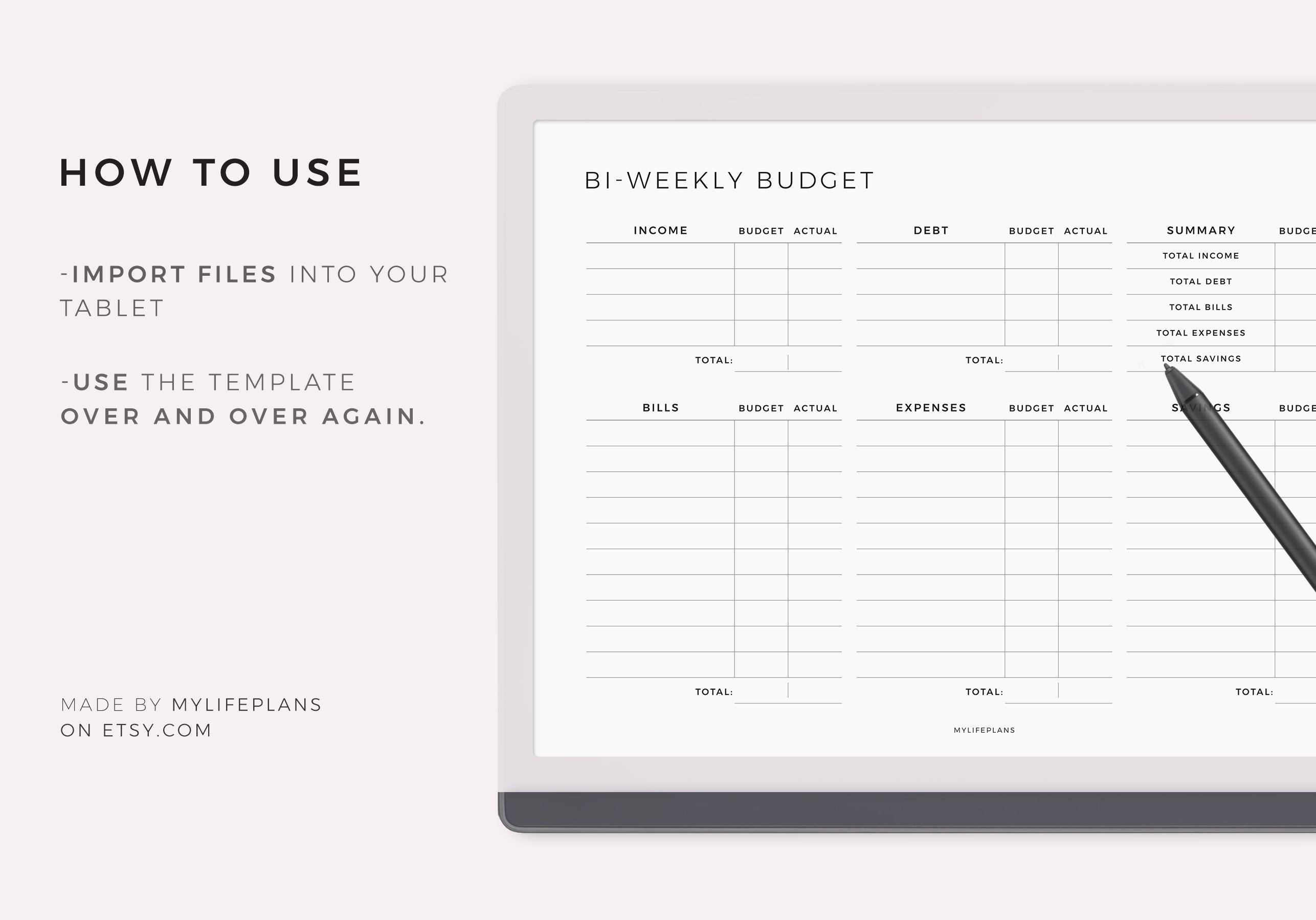 Bi-weekly Budget Planner Landscape, Compatible With Remarkable 2 ...