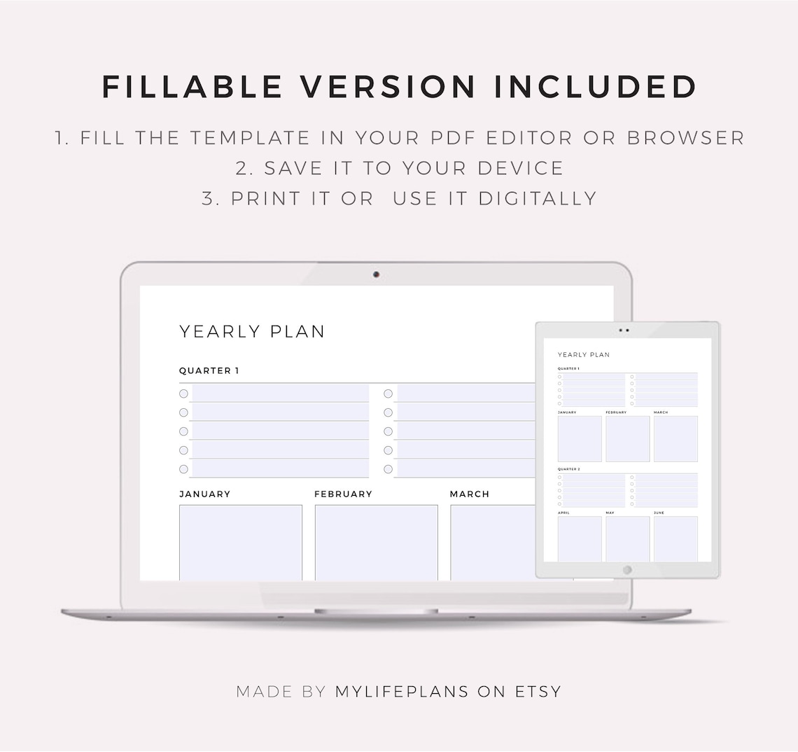 Yearly Planner Quarterly Goals Tasks & Reminders - Etsy