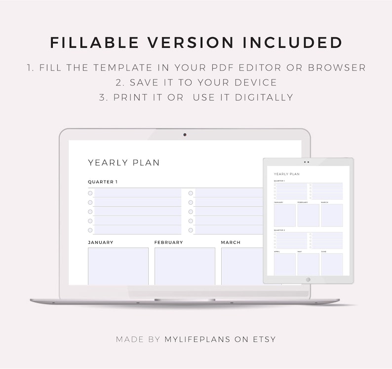 Yearly Planner Quarterly Goals Tasks & Reminders - Etsy