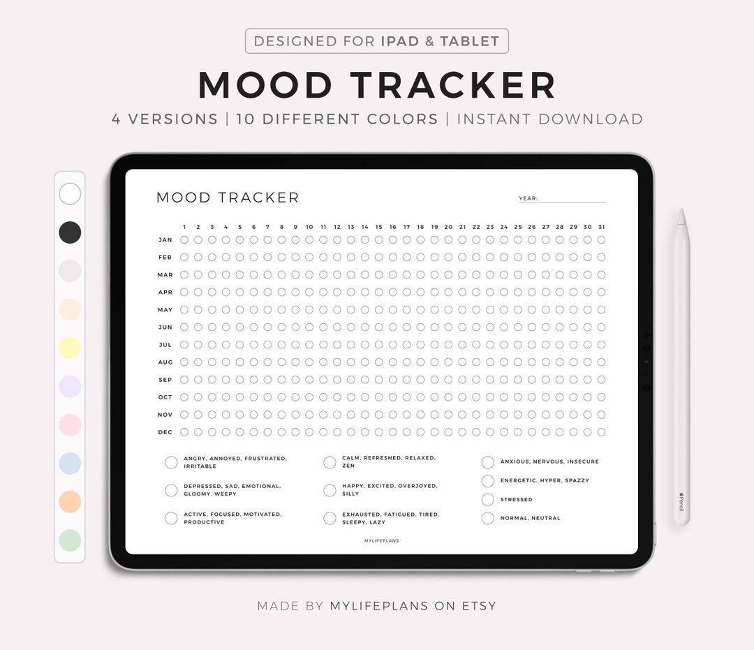 Digital Mood Tracker Landscape, A Year in Pixels, Mood Journal, Emotion ...