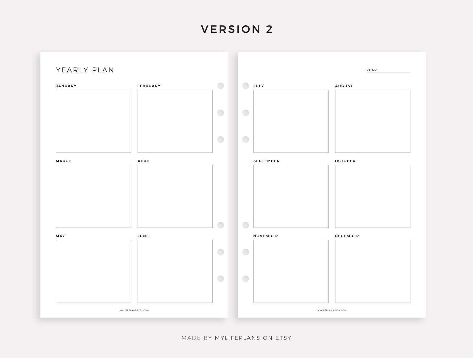 Year at a Glance, Two Page Yearly Planner Printable, 12 Month Overview ...