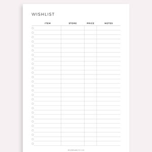 Simple Wishlist Page Printable & Fillable, Holiday Wishlist Template ...