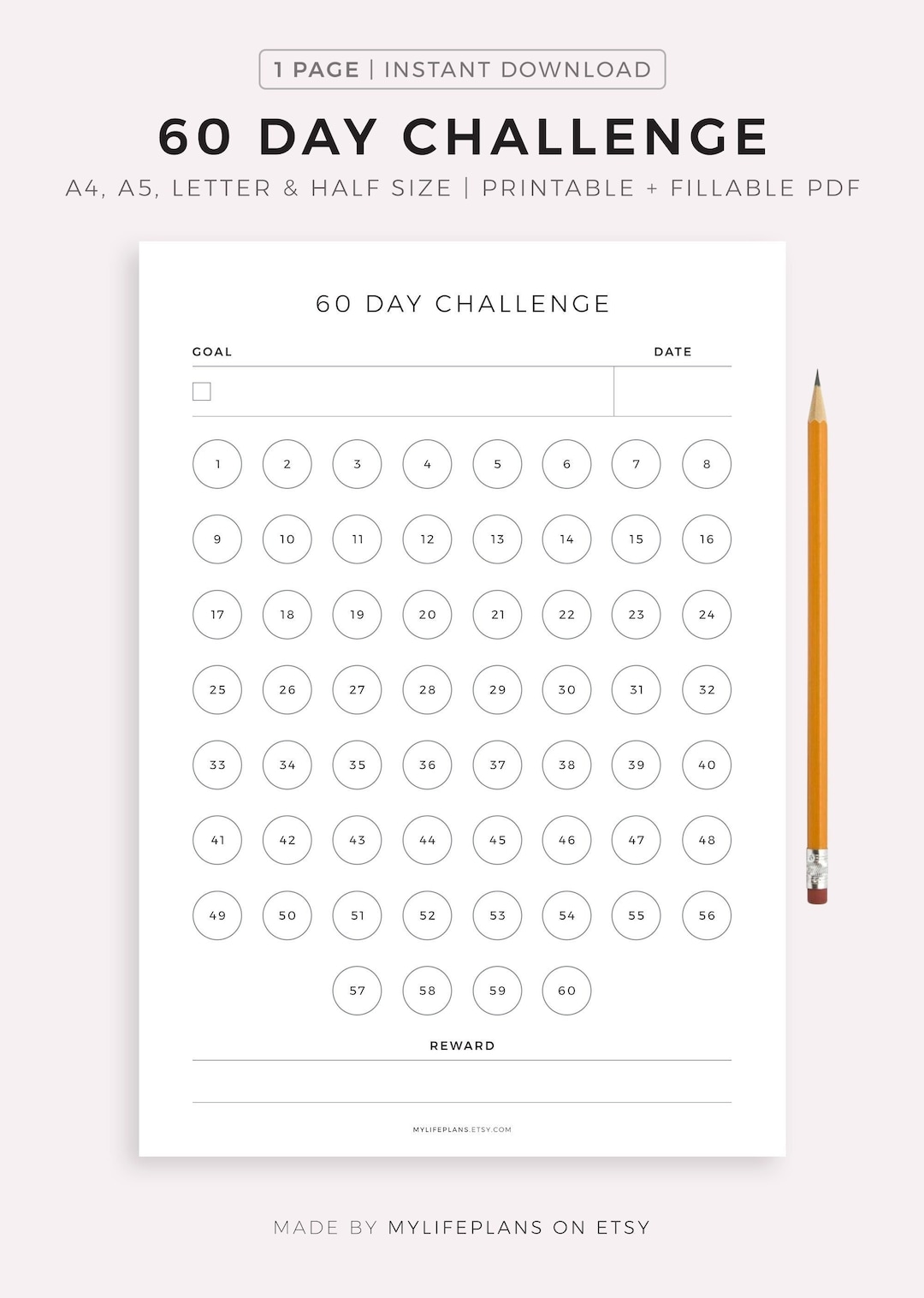 60 Day Challenge, Goal Setting, Progress Tracker, Habit Forming, A4/a5 ...
