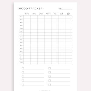 Hourly Mood Tracker Printable, Weekly Mood Journal, Emotion Tracker ...