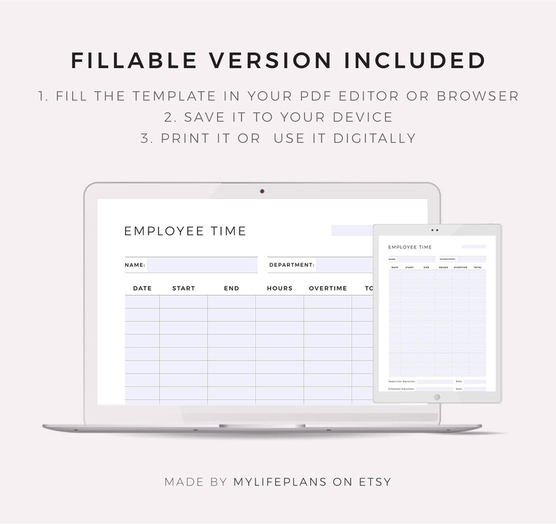 Employee Time Tracker Printable Working Hours Tracker Work - Etsy