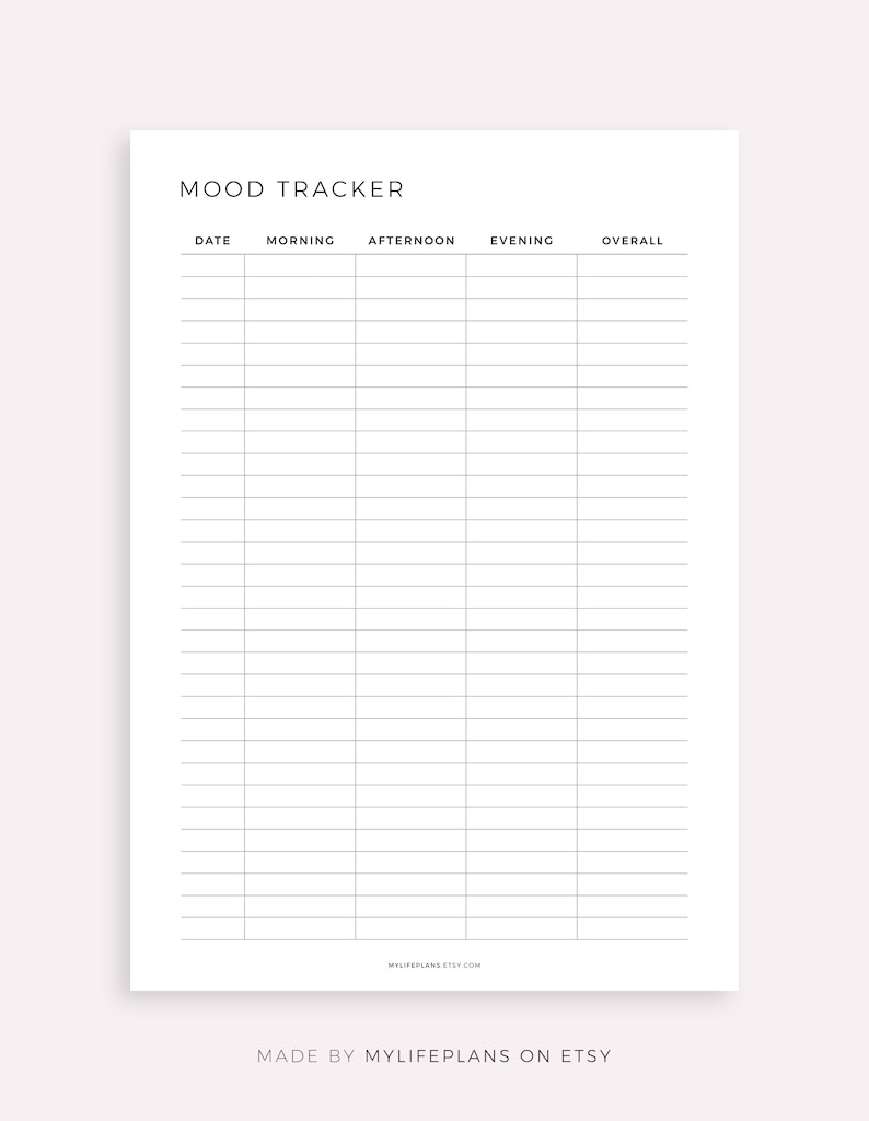 Simple Mood Tracker Printable Daily Mood Journal Emotion - Etsy UK