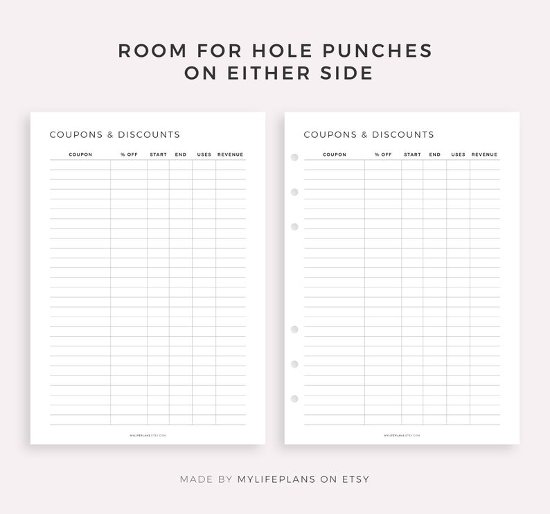Online Shop Coupon & Discounts Tracker Printable, Business Coupon ...