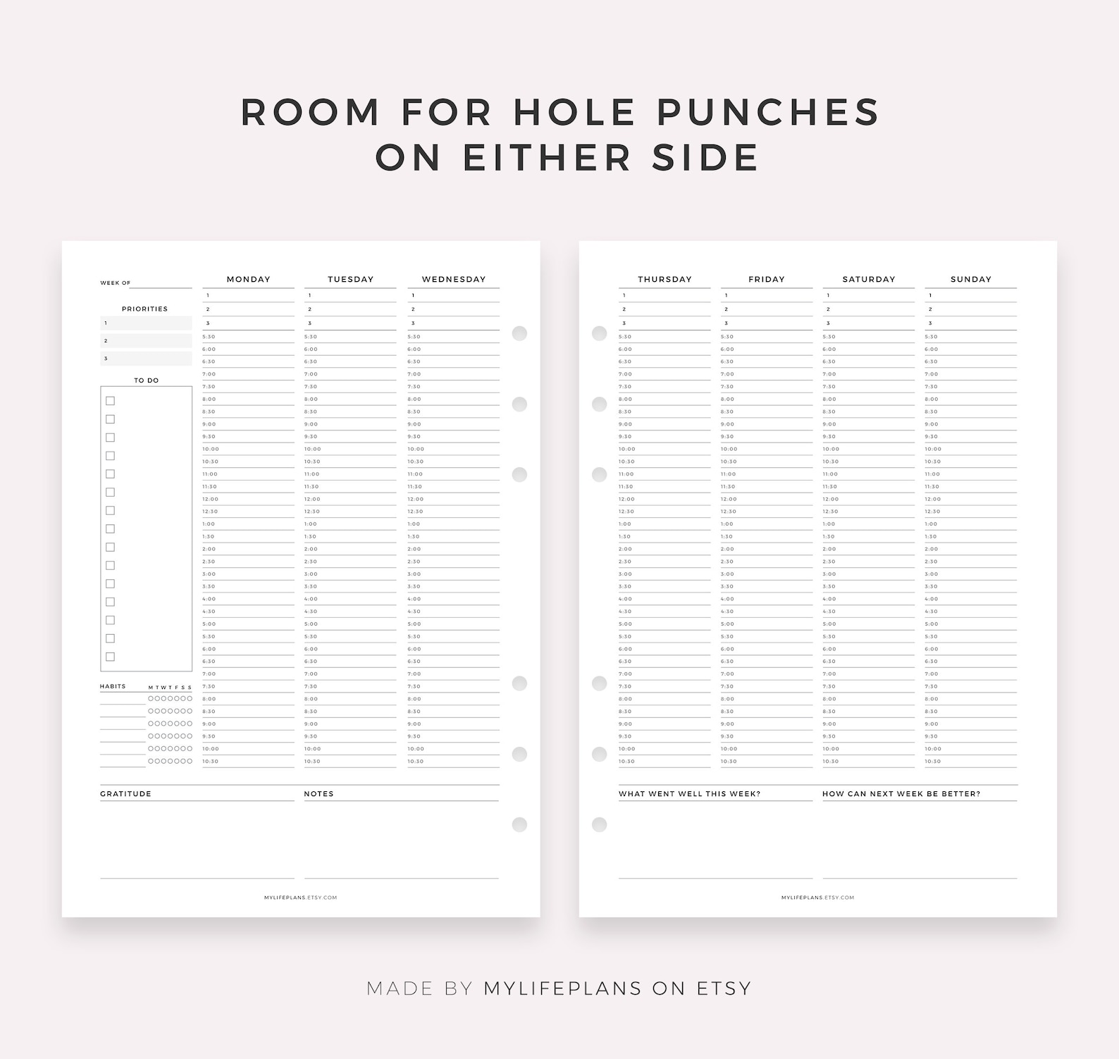 Weekly Planner Inserts Bundle Printable Monday & Sunday - Etsy