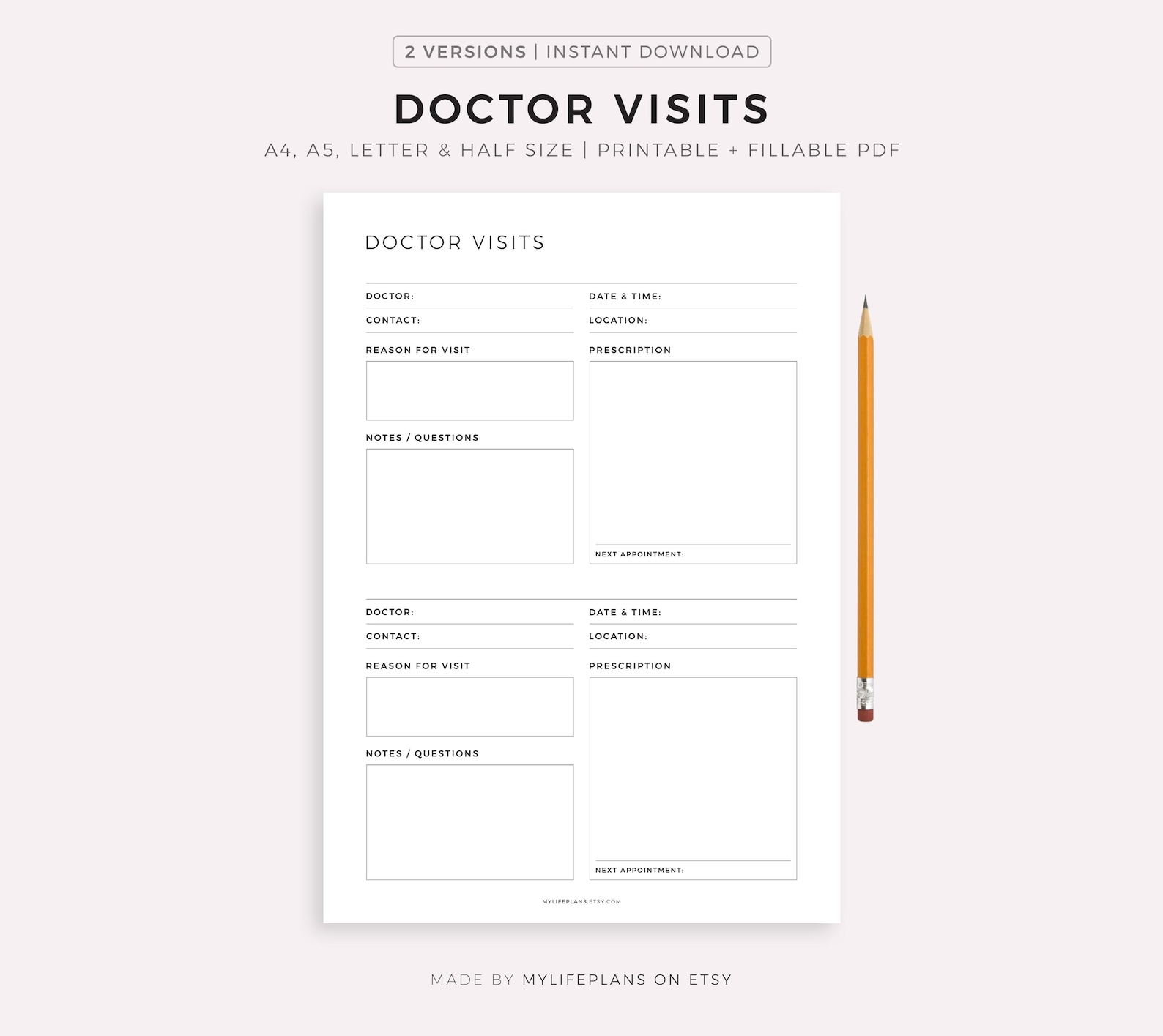 Doctor Visits Planner Printable, Medical Specialist Visit, Health ...