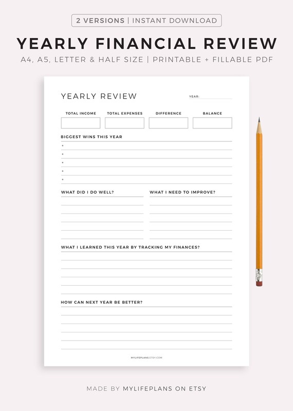 Yearly Financial Review Financial Reflection Budgeting - Etsy