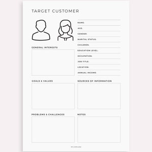 Target Customer Template, Consumer Profile Worksheet, Ideal Target ...