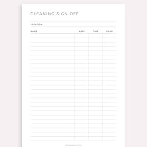 Cleaning Sign off Sheet Printable, Restroom Cleaning, Bathroom Cleaner ...