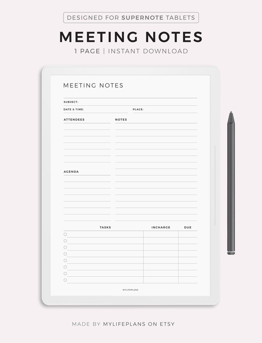 Meeting Notes Template for Supernote A5X2/A5X/A5/A6X2/A6X/A6, Meeting ...
