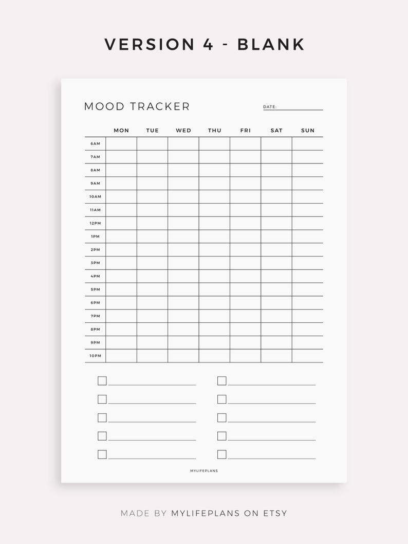 Hourly Mood Tracker for Remarkable Paper Pro, Weekly Mood Journal ...