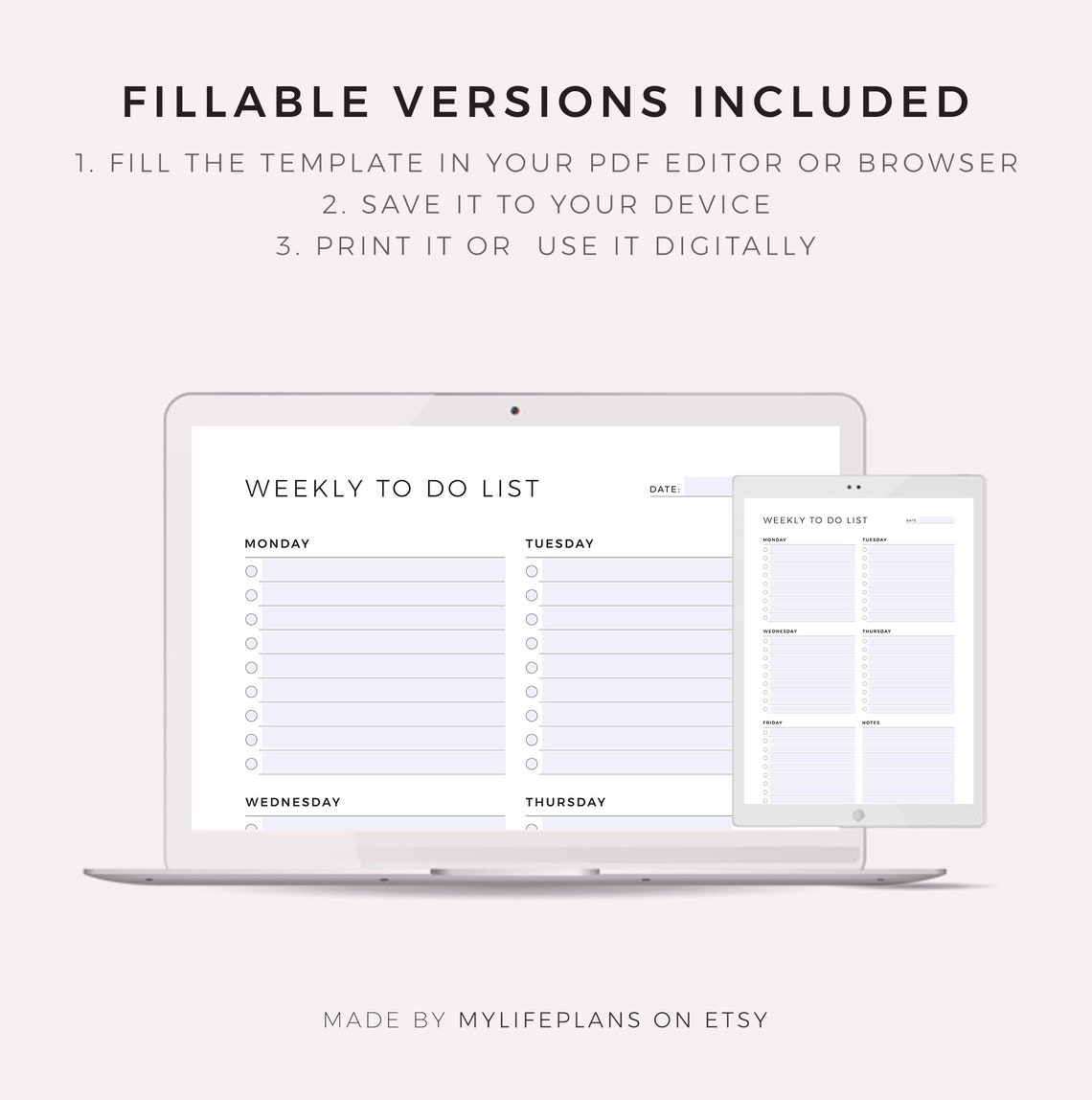 Five Day Week to Do List Printable, Minimal Weekly Planner Template ...