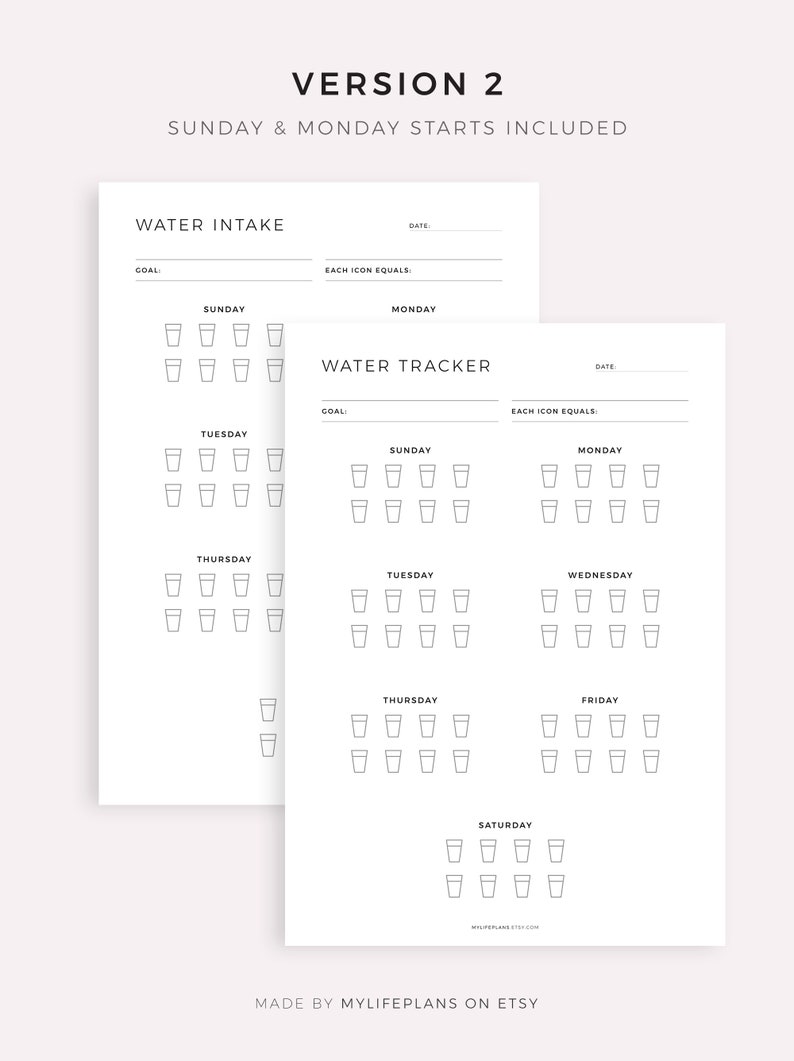 Weekly Water Tracker Printable Hydration Tracker Water - Etsy