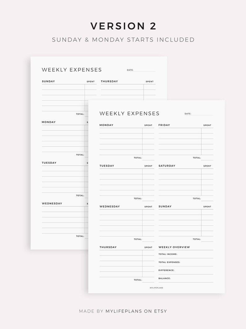 Weekly Expenses Tracker for Supernote A5X2/A5X/A5/A6X2/A6X/A6, Instant ...