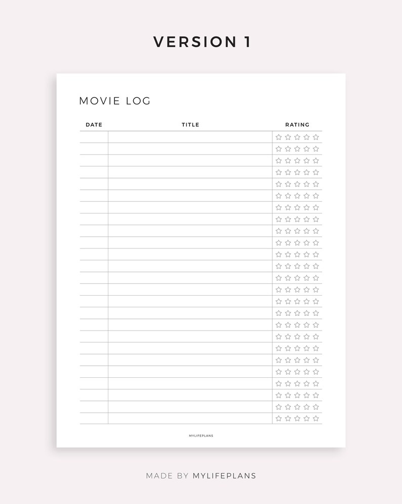 Movie Log Printable for Happy Planner Classic & Big, Instant Download ...