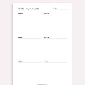 Minimalist Monthly Planner Printable, Month at a Glance, Monthly ...