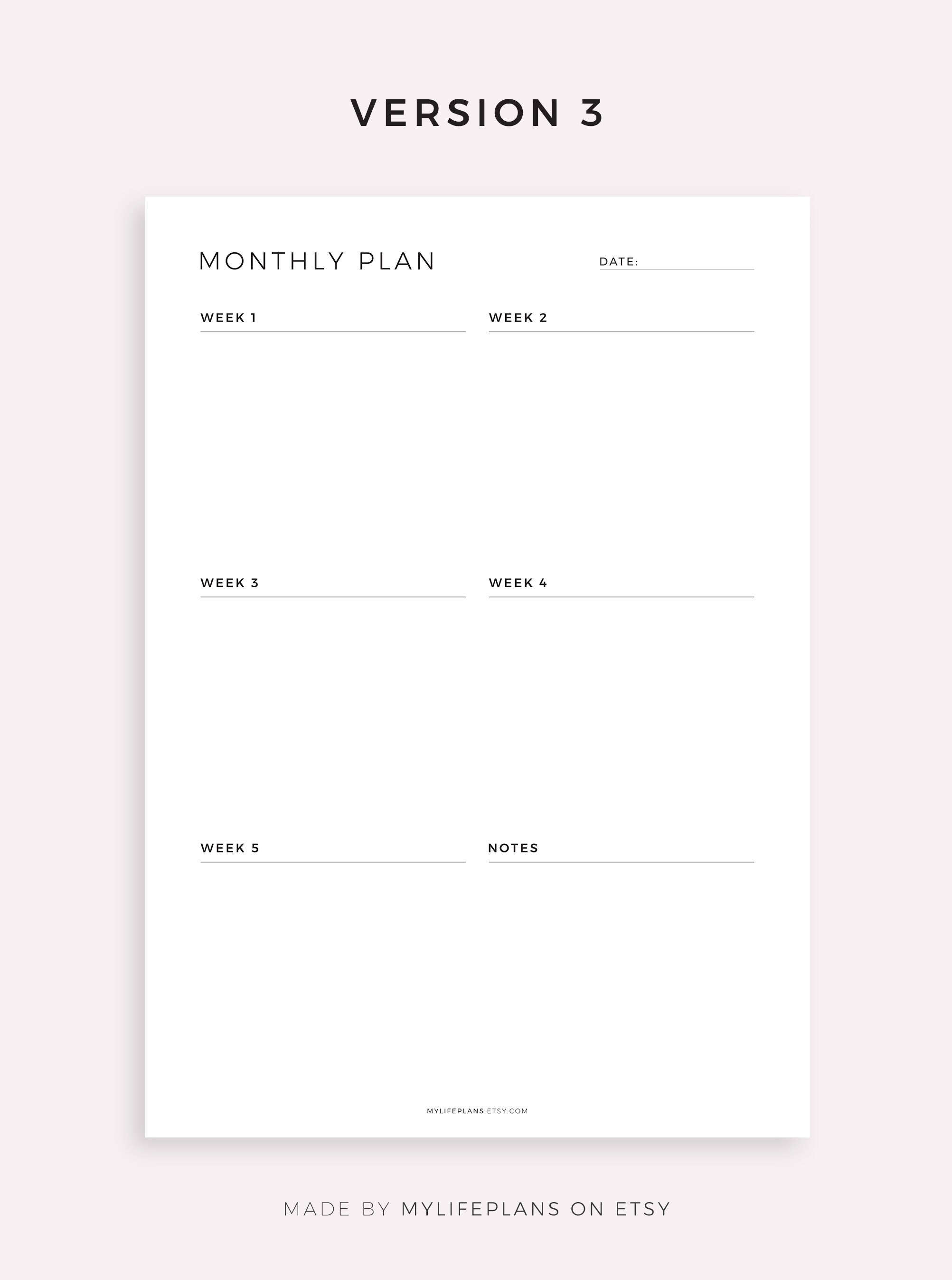 Minimalist Monthly Planner Printable Month at a Glance - Etsy