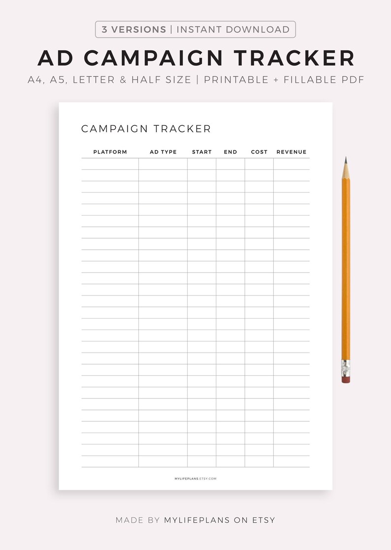 Ad Campaign Tracker Printable Advertising Tracker Log - Etsy