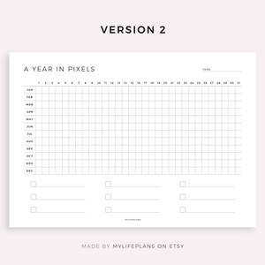 Digital A Year in Pixels Template Landscape - Mood Tracker, Exercise ...