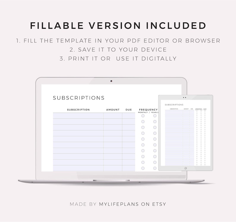 Subscription Tracker Printable Membership Checklist Expense - Etsy