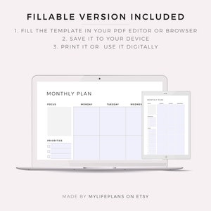 Printable Monthly Planner on Two Pages, Month at a Glance, Monthly ...