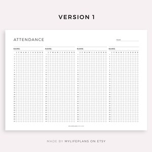 Yearly Employee Attendance Log Printable - Working Days, Days Off, Vacations, Ect.. A4/a5/letter ...