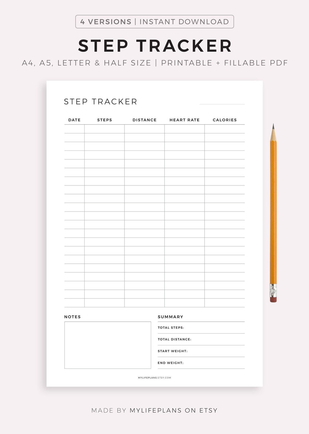 Step Tracker Printable, Step Log, Walking Journal, Exercise Log, Health ...