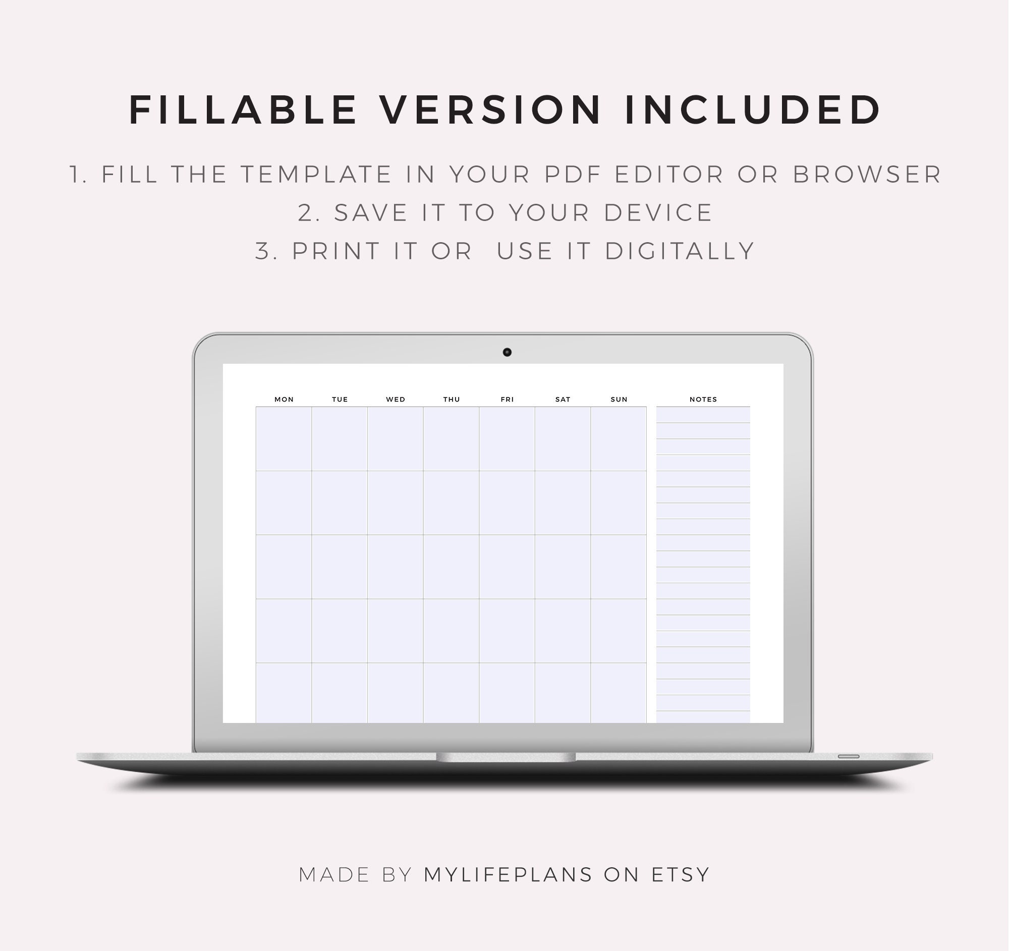 Blank Monthly Calendar With Notes Landscape, Printable Calendar ...