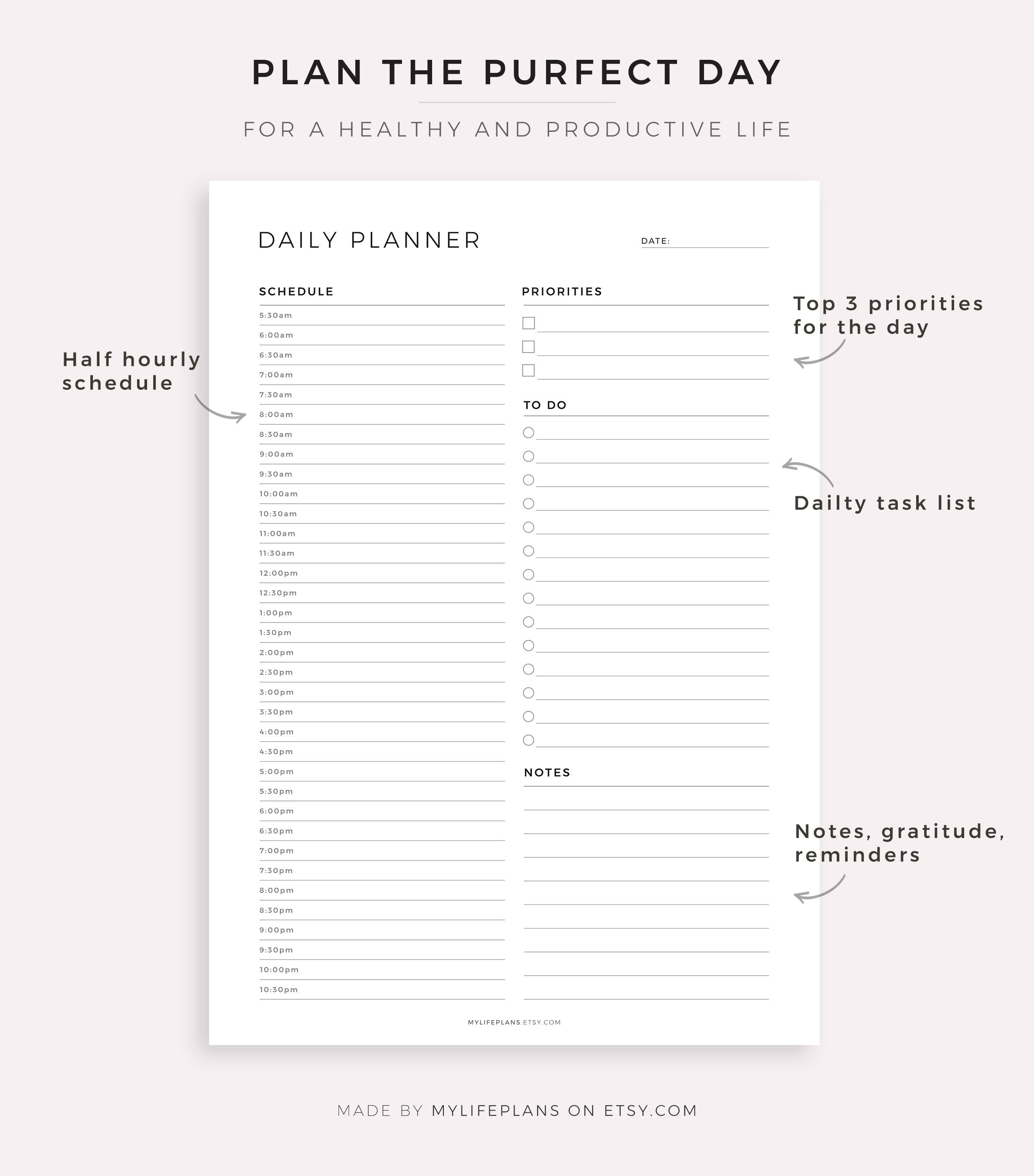 Hourly Daily Planner Printable, Daily to Do List, Undated Planner ...
