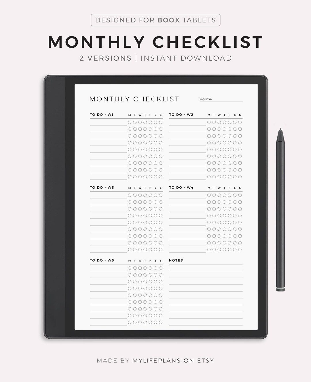 Monthly Checklist Template for Boox Note Series / Tab Series / Go 10.3 ...