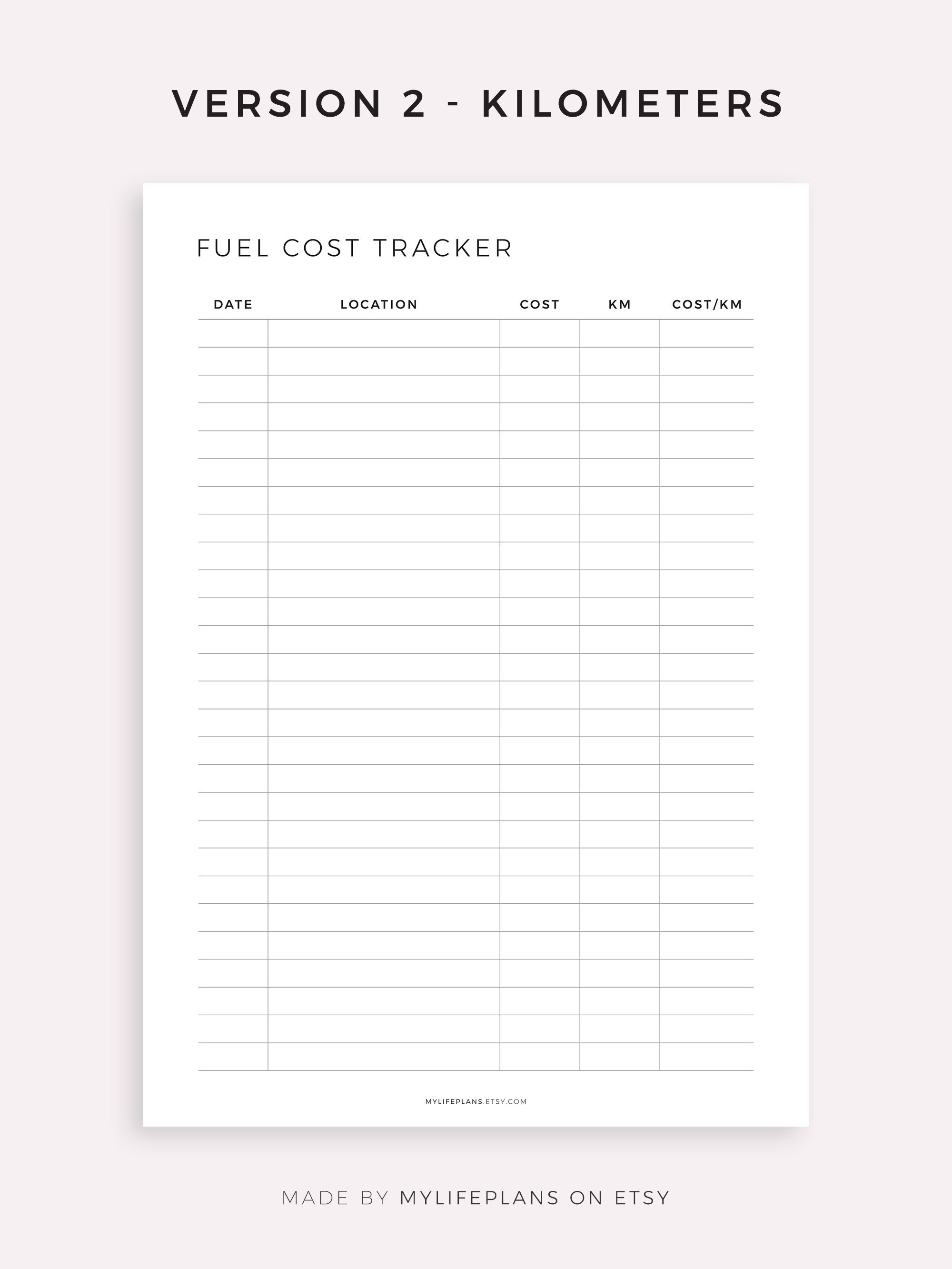 Printable Fuel Cost Tracker, Gas Price Tracker, Cost per Mile Log, Fuel ...